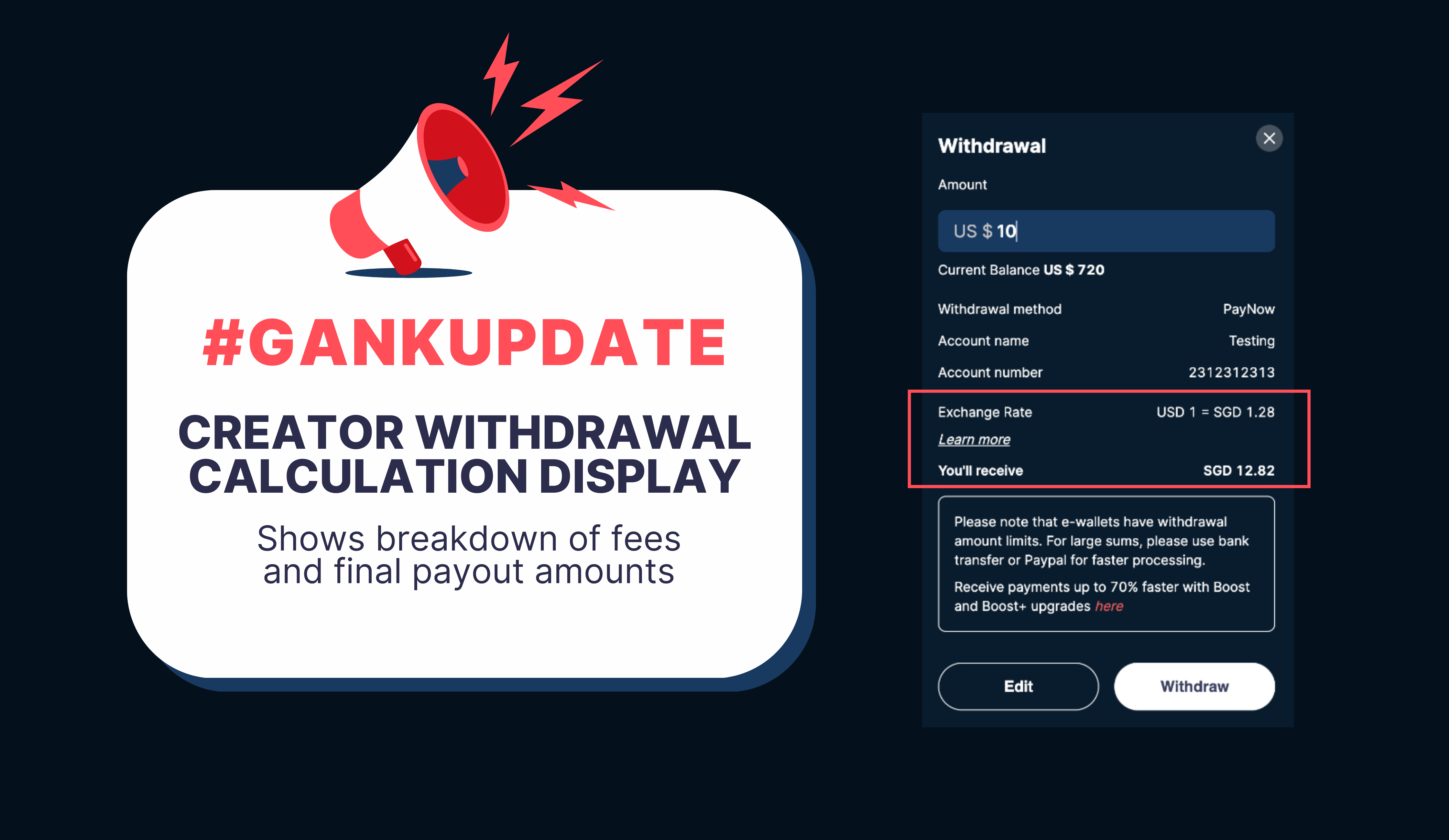#GankUpdate Creator Withdrawal Display - Gank